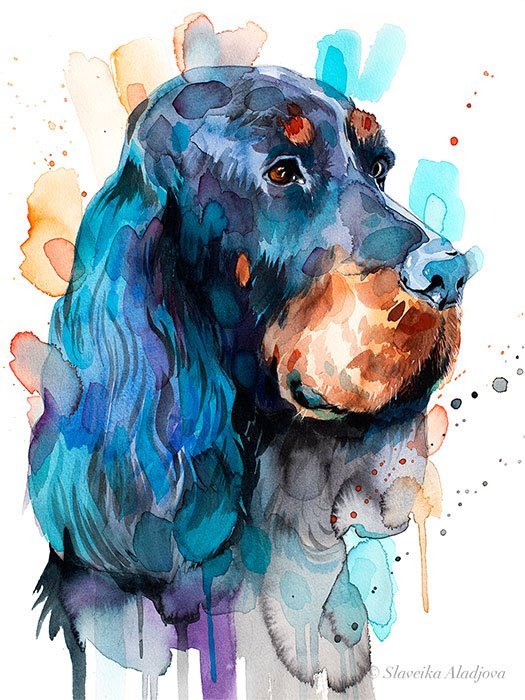 Gordon Setter watercolor painting print by Slaveika Aladjova