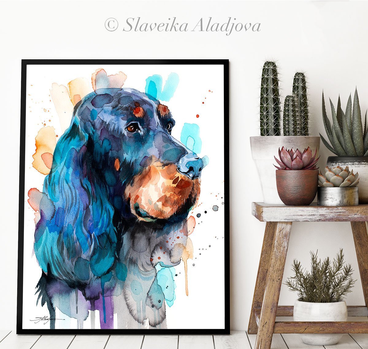 Gordon Setter watercolor painting print by Slaveika Aladjova