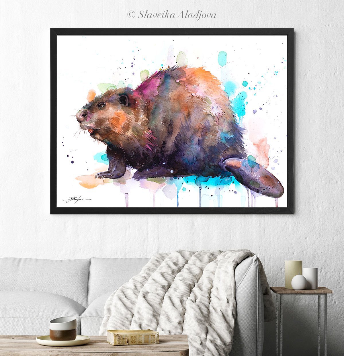 Beaver watercolor painting print by Slaveika Aladjova