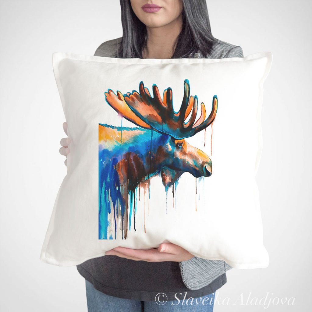 Moose art Pillow case. Art by Slaveika Aladjova.