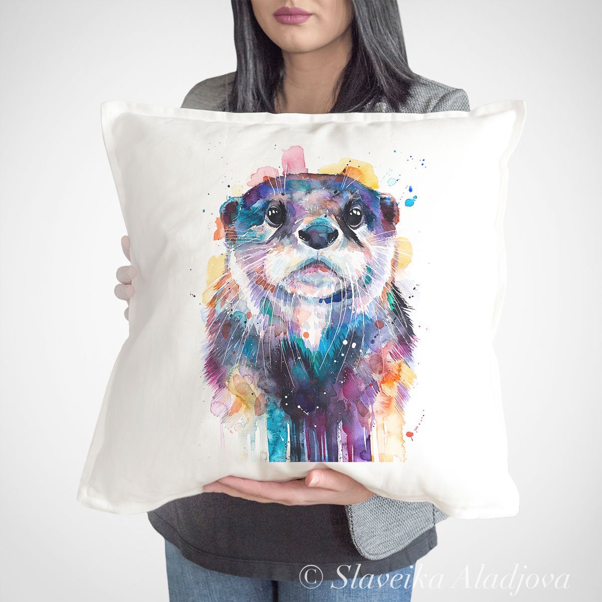 Otter art Pillow case. Art by Slaveika Aladjova.