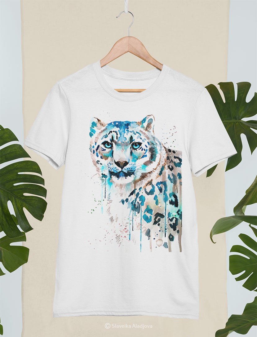 Snow leopard art T-shirt. Art by Slaveika Aladjova.