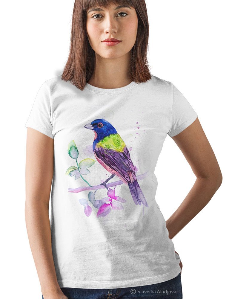 Painted-Bunting art T-shirt. Art by Slaveika Aladjova.