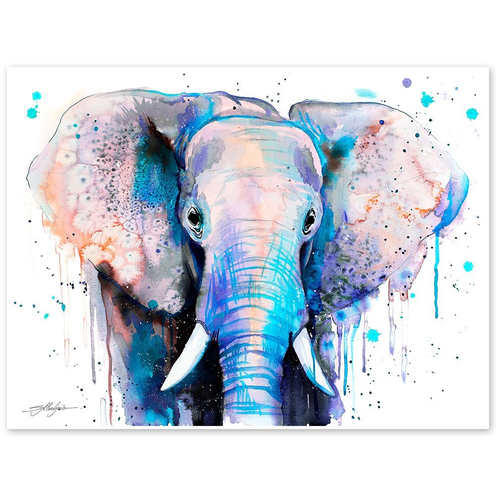 Blue Elephant Head watercolor painting print by Slaveika Aladjova