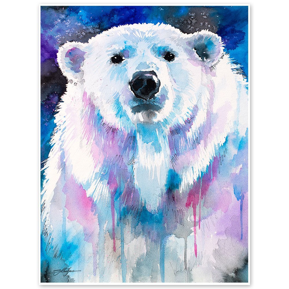 Blue Polar bear watercolor painting print by Slaveika Aladjova