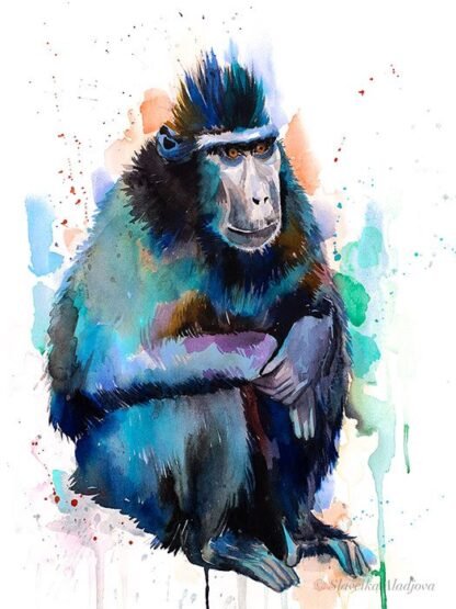 Celebes crested macaque monkey watercolor painting print by Slaveika ...