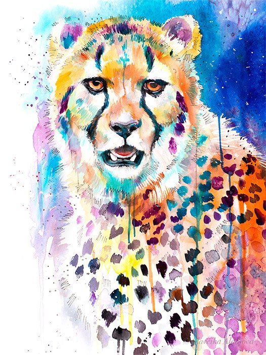 Cheetah watercolor painting print by Slaveika Aladjova