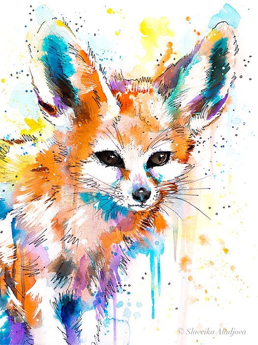 Fennec fox watercolor painting print by Slaveika Aladjova