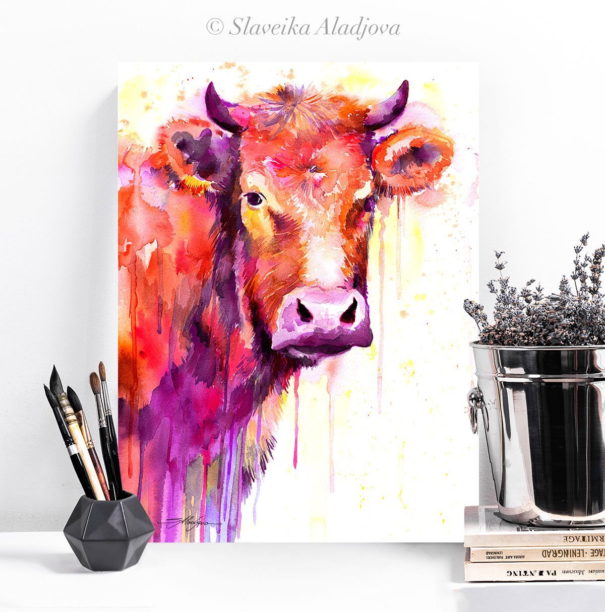 Cow watercolor painting print by Slaveika Aladjova
