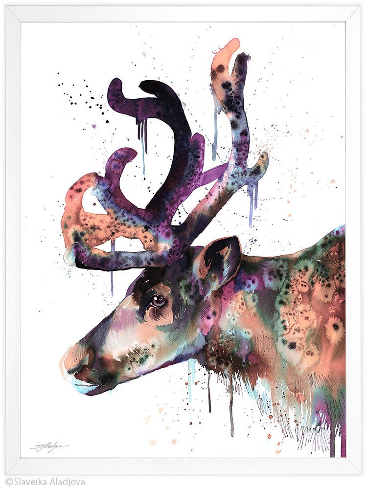 Reindeer watercolor painting print by Slaveika Aladjova