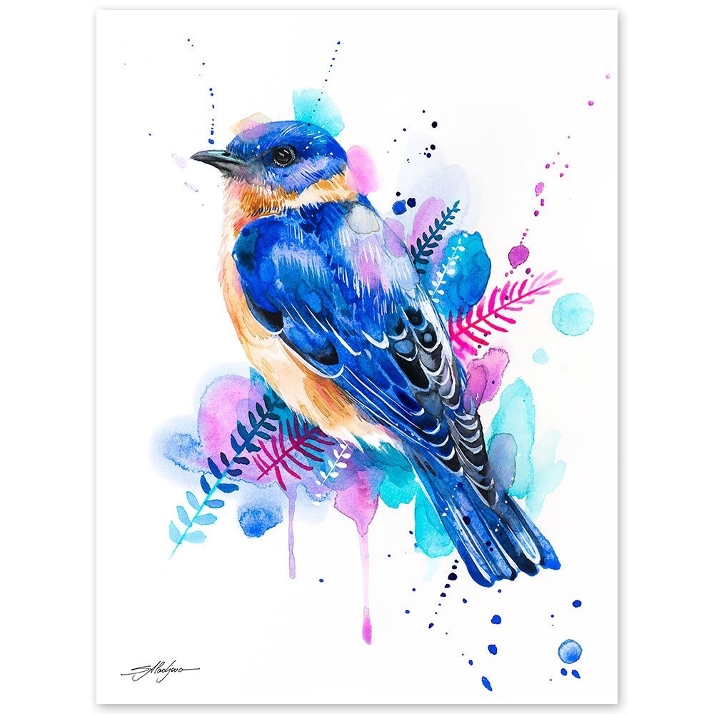 Bluebird watercolor painting print by Slaveika Aladjova